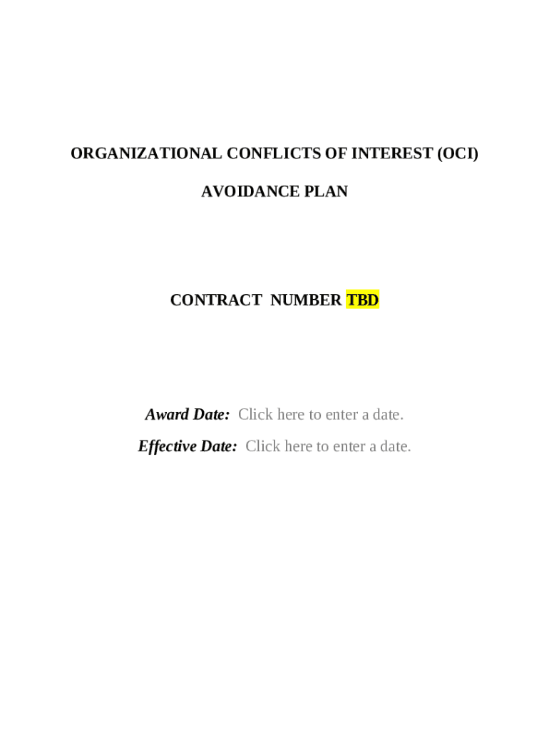 ORGANIZATIONAL CONFLICTS OF INTEREST (oci) ... Doc Template | pdfFiller