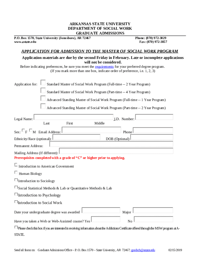 application for admission to the master of social work ... Doc Template | pdfFiller