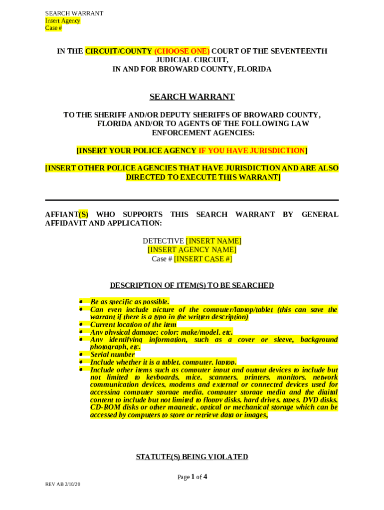 TO THE SHERIFF AND/OR DEPUTY SHERIFFS OF BROWARD COUNTY, FLORIDA AND/OR TO AGENTS OF THE ...
