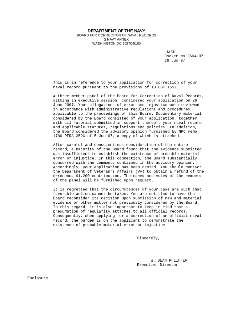 Navy for Correction of Naval Records (BCNR) CY2007 - boards law af Doc ...