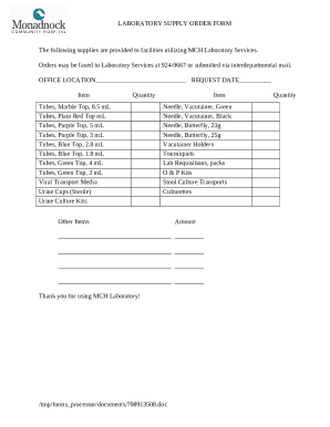 Laboratory Supply Order Doc Template | pdfFiller