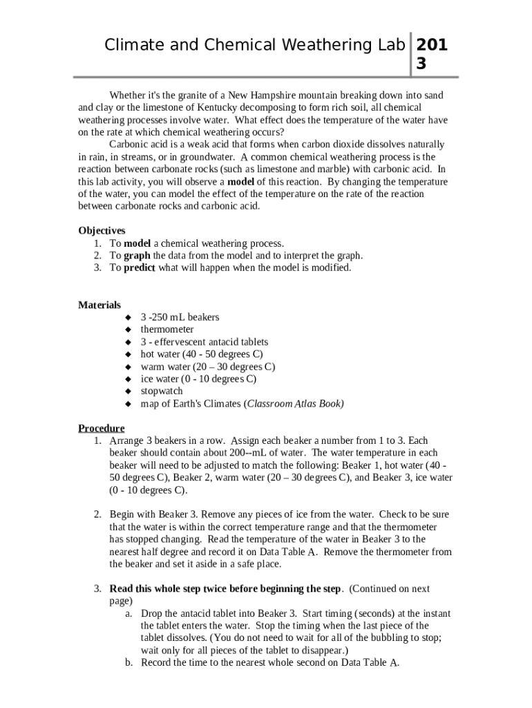 Temperature and surface area chemical weathering lab.docx Doc Template ...
