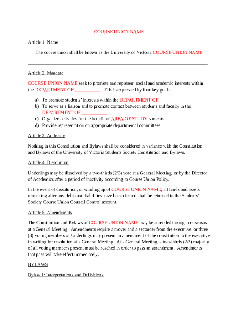 Word Constitution Doc Template | pdfFiller