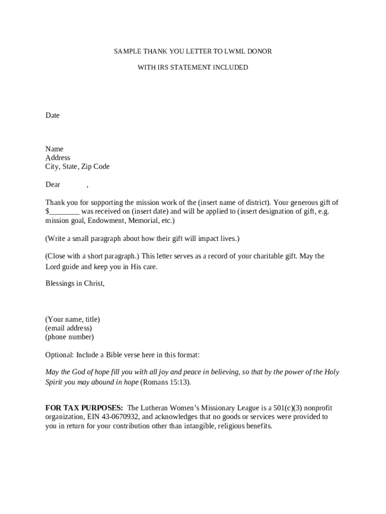 Sample Donor Thank You Letters For Every Occasion Doc Template | pdfFiller