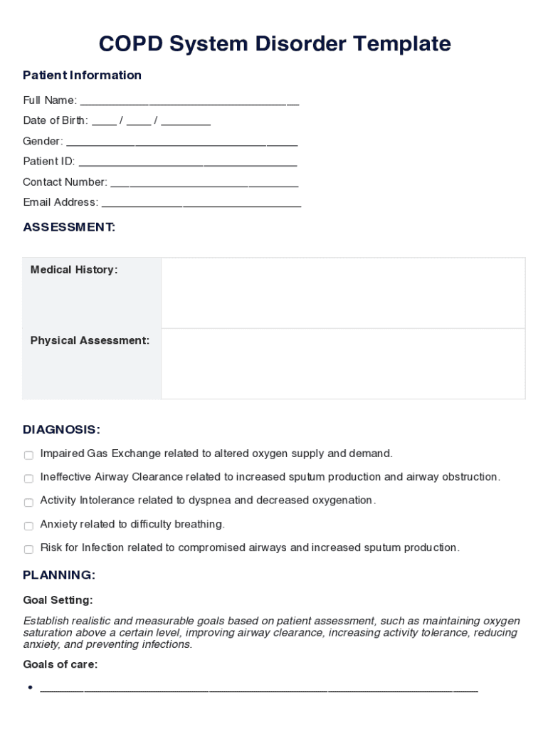 Fillable Online COPD System Disorder Template PDF. Utilize this in ...