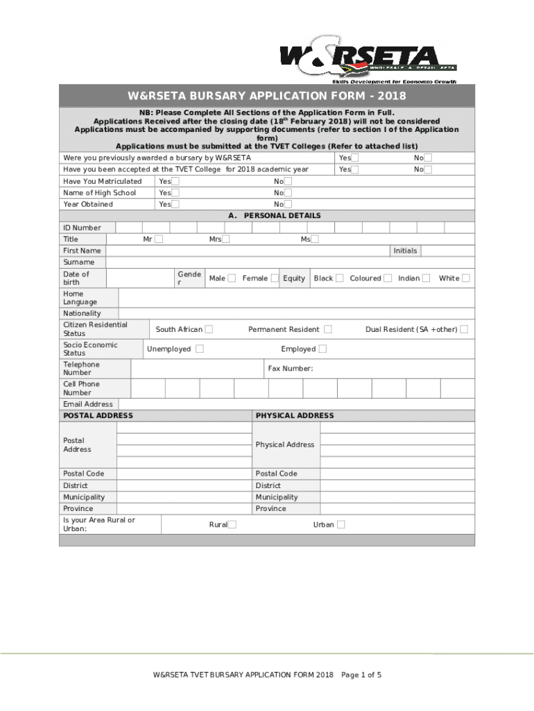 W&R SETA bursary application 2021 Doc Template | pdfFiller