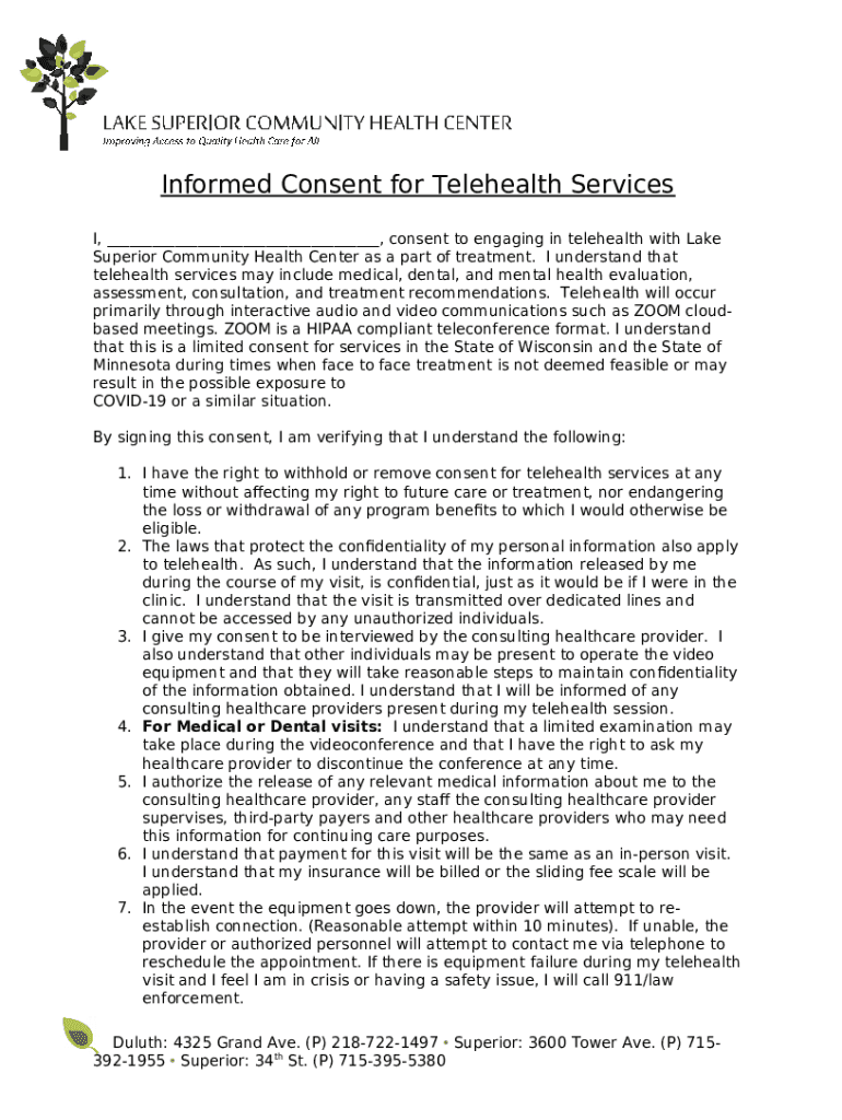 online telehealth consent s Doc Template | pdfFiller