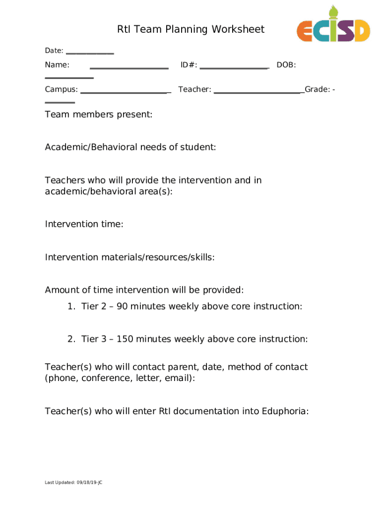 RtI Team Planning Worksheet.docx Doc Template | pdfFiller