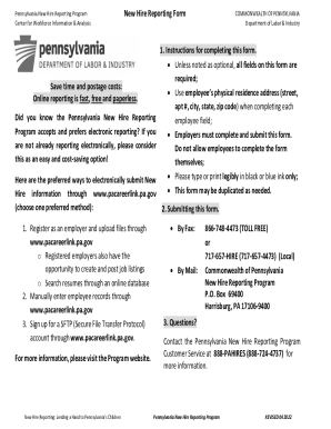 Fillable Online New Hire Reporting Form Save time and postage costs Fax Email Print - pdfFiller
