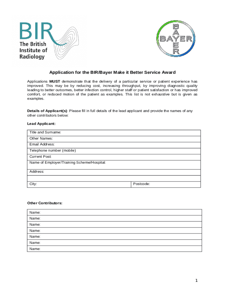 Bir Bayer Make It Better Service Award Doc Template Pdffiller
