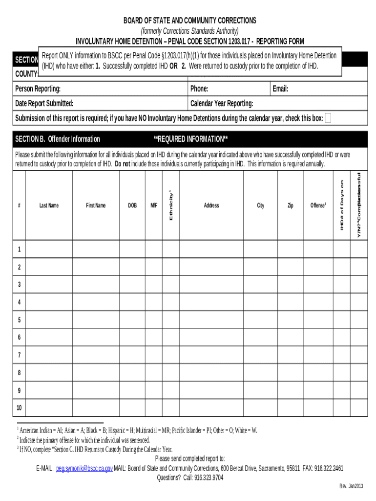 Penal Code Section 1203.017 Reporting Doc Template | pdfFiller