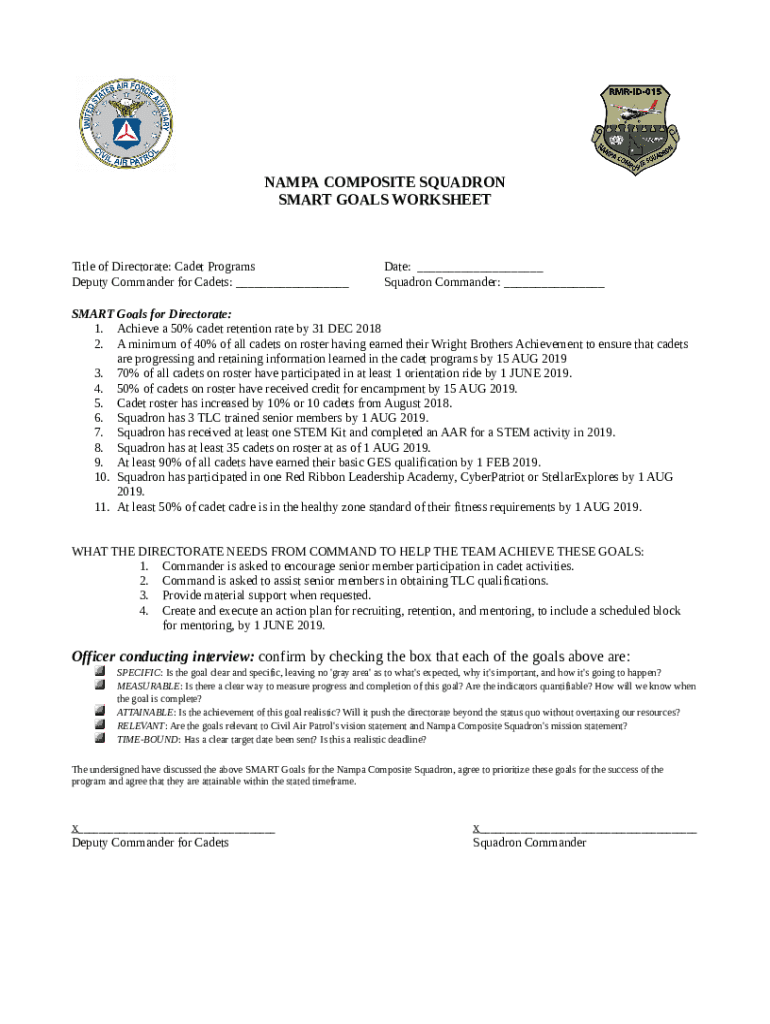 Cadet Programs SMART Goals Template Doc Template | pdfFiller