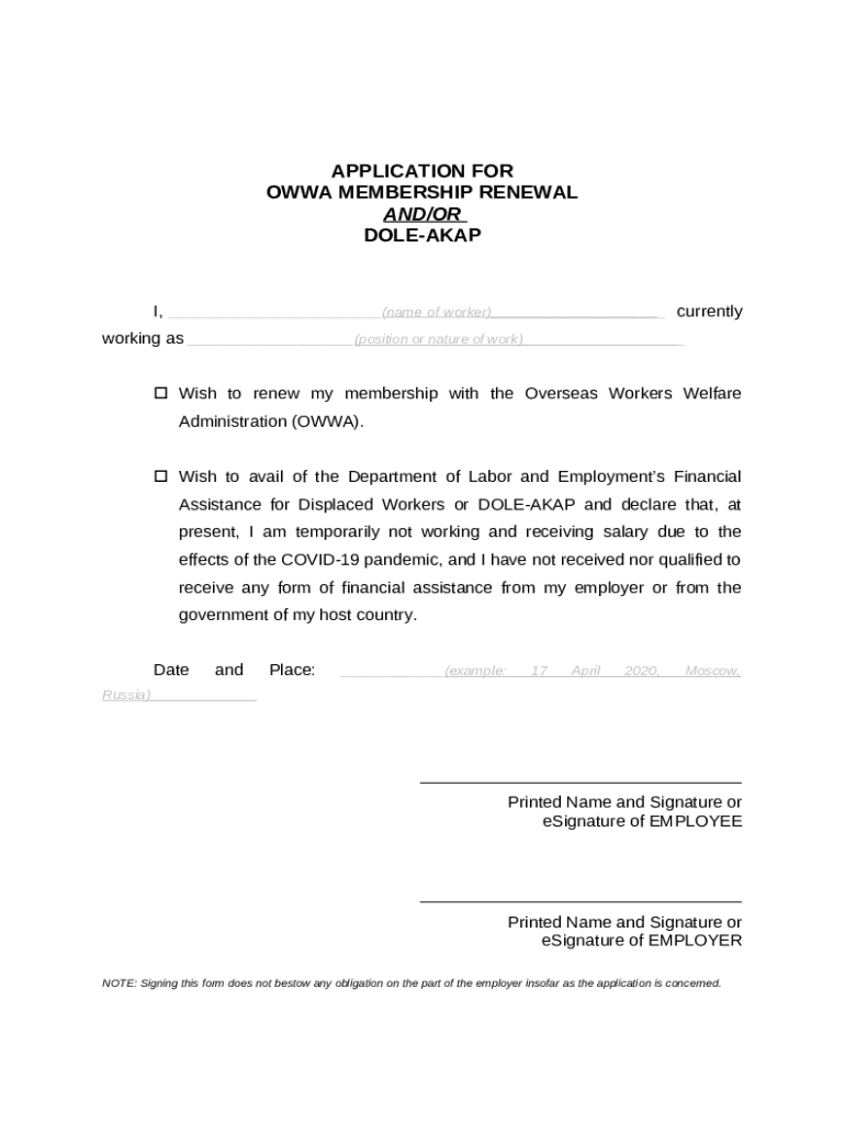 OWWA Membership Application for OFWs to Become OWWA ... Doc Template ...