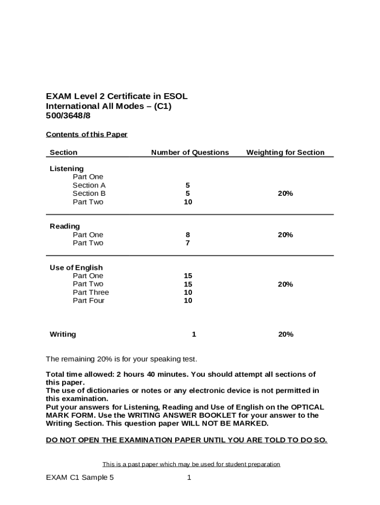 EXAM Level 2 Certificate in ESOL International All Modes Doc Template ...
