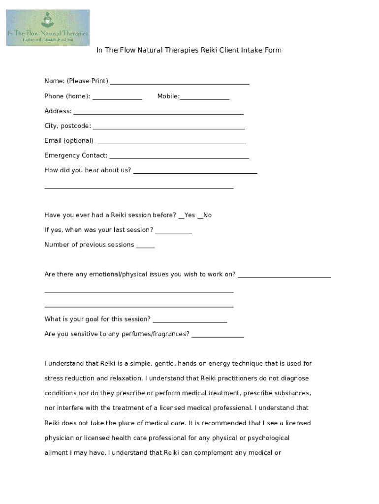 Reiki Intake - Fill Online, Printable, , Blank Doc Template | pdfFiller