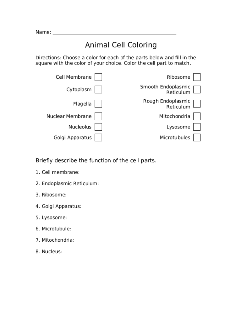 Solved Animal Cell Coloring I Directions: Color each part of Doc ...