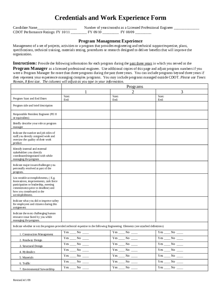 PE Credentials and Work Experience Doc Template | pdfFiller