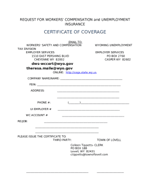 WCUI Certificate of Coverage Application Doc Template | pdfFiller