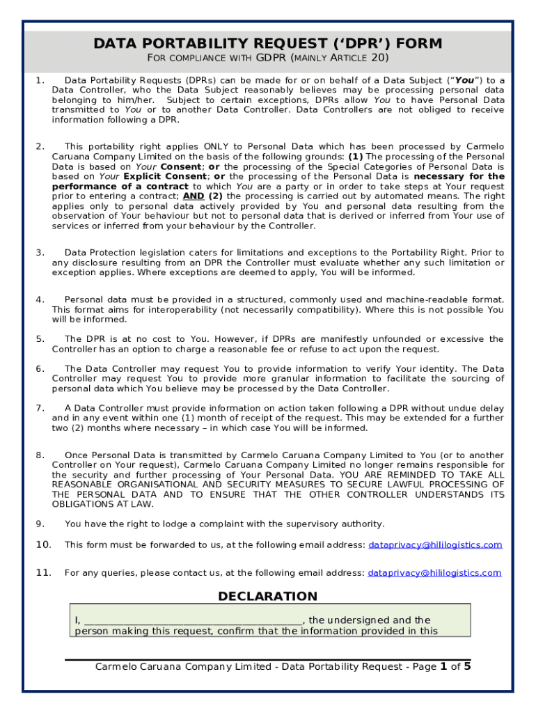 Get the free Online data portability request ('dpr') - Hili Doc ...