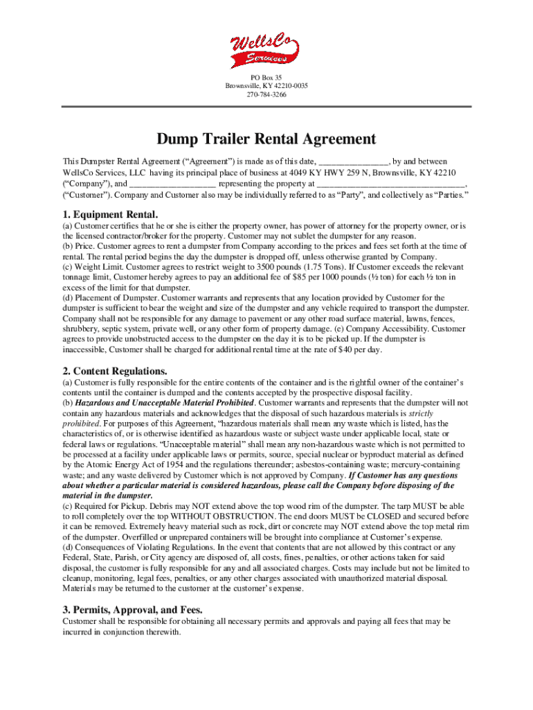 Fillable Online The New #1 Dumpster Rental Agreement. ... Fax Email ...