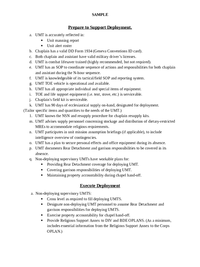 UMT Deployment Checklist Sample Doc Template | pdfFiller