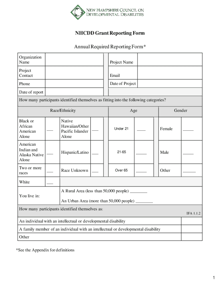 Fillable Online NHCDD Grant Reporting Form Annual Required ... Fax ...