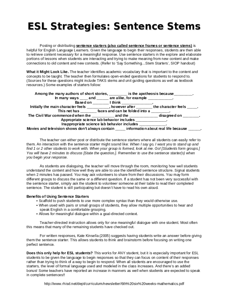 Sentence Stems: Improve English Learners' Discussion ... Doc Template ...