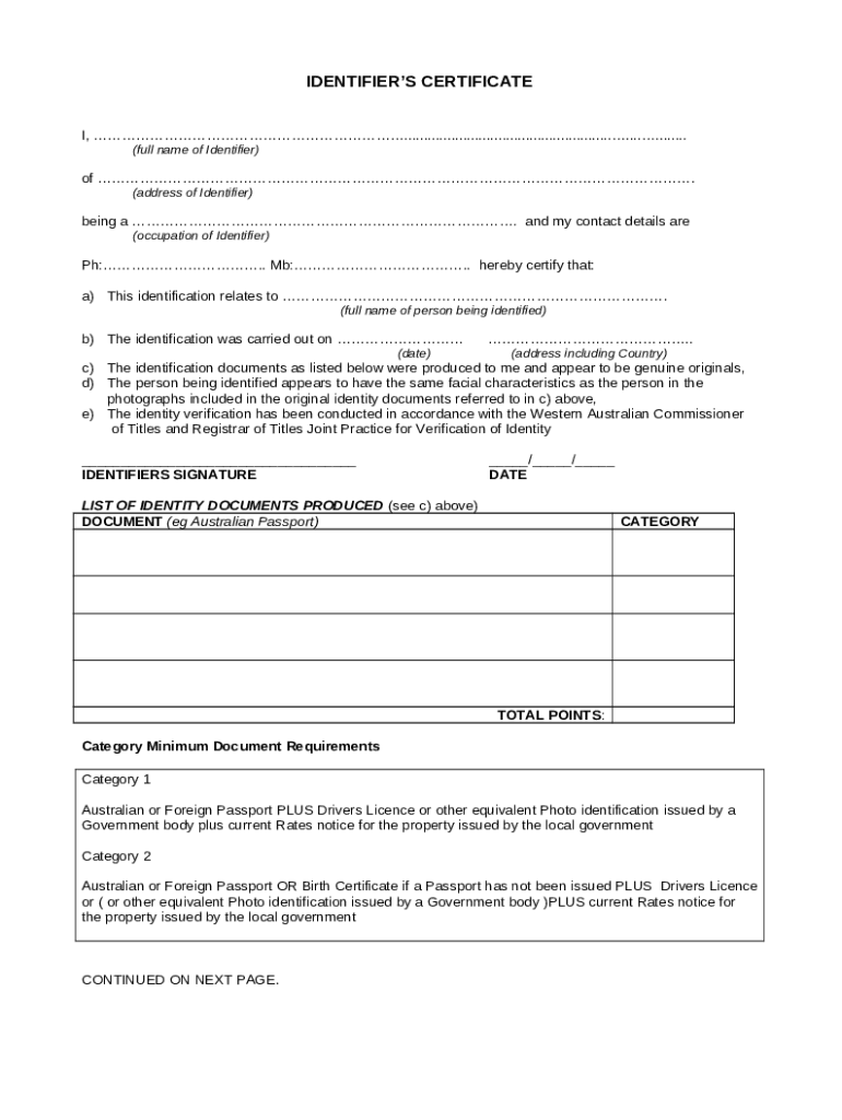 IDENTIFIER'S CERTIFICATE Doc Template | pdfFiller