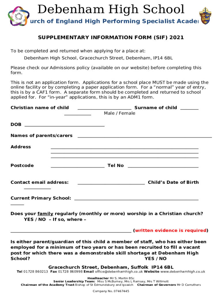 DEBENHAM HIGH SCHOOL - ADMISSIONS POLICY Doc Template | pdfFiller