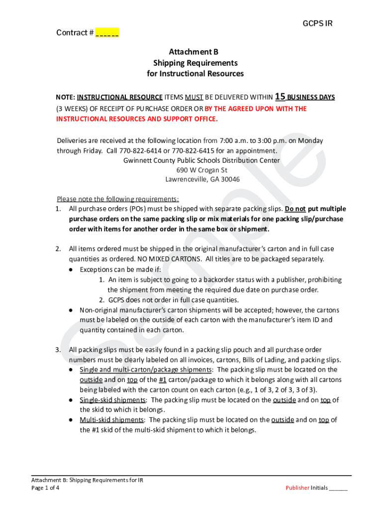 Fillable Online Sample -Attachment B- Shipping Template for Contracts ...