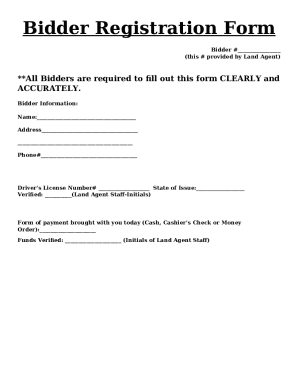 BIDDER REGISTRATION BIDDER NO.UPSET ... Doc Template | pdfFiller