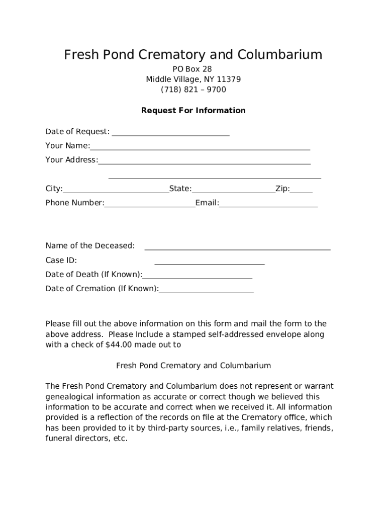 Online Fresh Pond Crematory Request .doc ... Doc Template | pdfFiller