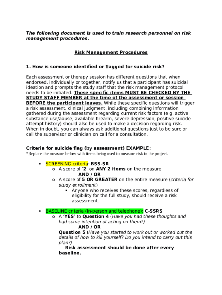 Risk Management Detailed Protocol. Risk Management Detailed Protocol ...