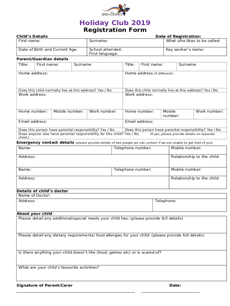 STEPPING STONES HOLIDAY CLUB REGISTRATION ... Doc Template | pdfFiller