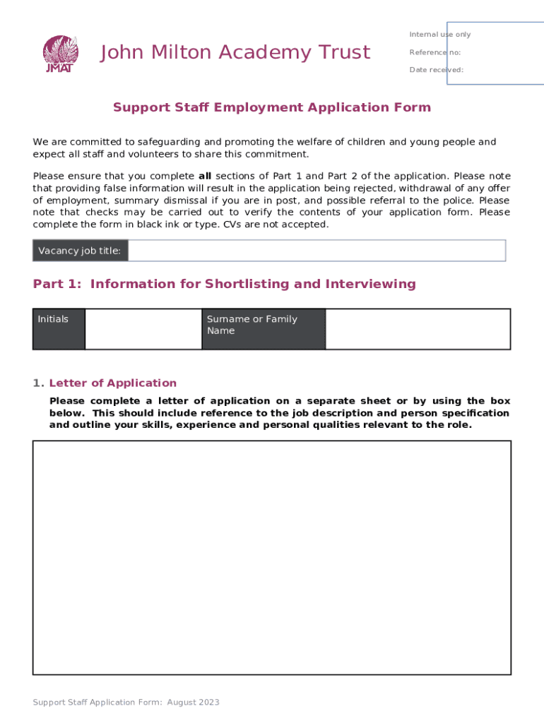 Support Staff Employment Application - NET Doc Template | pdfFiller
