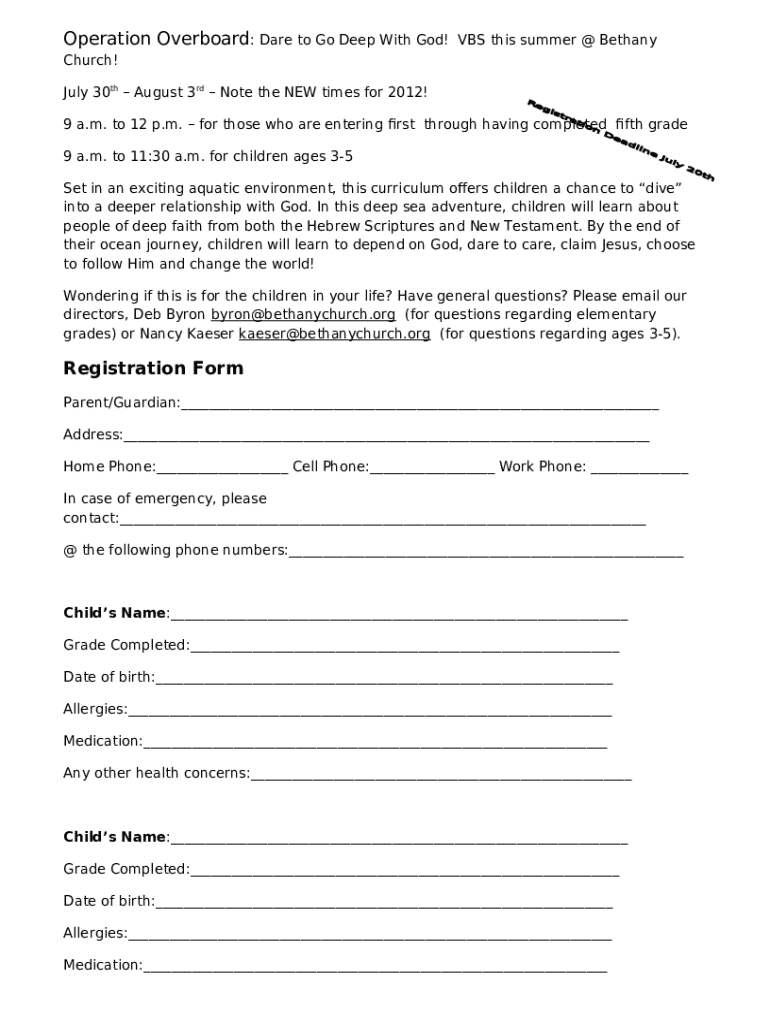 Operation Overboard: Dare to Go Deep With God Doc Template | pdfFiller