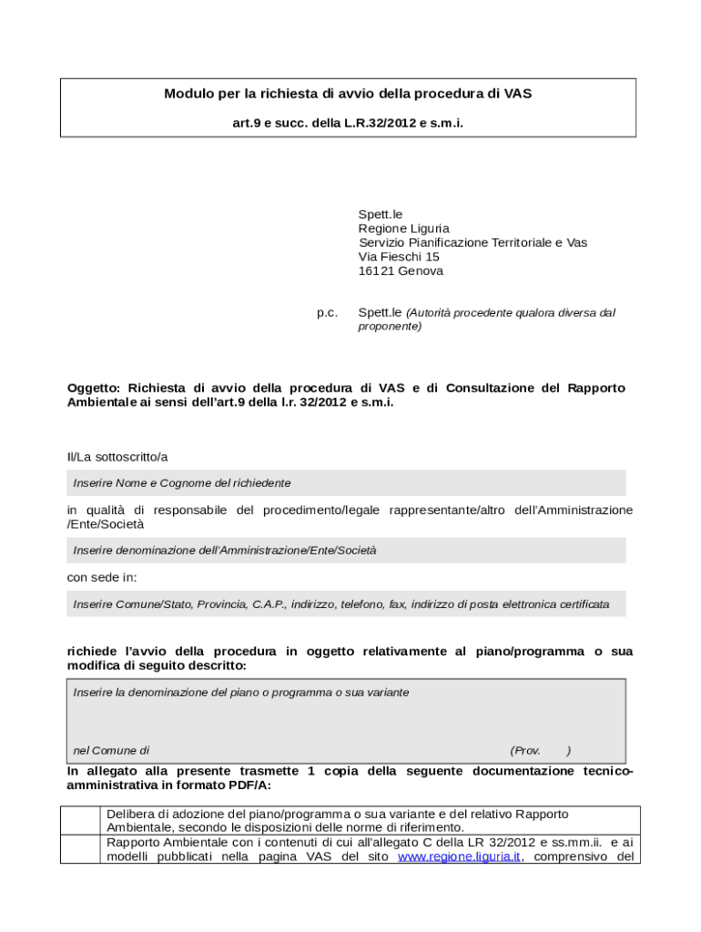 modulo per l'avvio della Vas Doc Template | pdfFiller