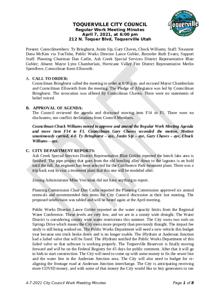 Present: Councilmembers: Ty Bringhurst, Justin Sip, Gary Chaves, Chuck ...