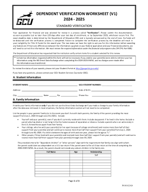 Fillable Online 2024-2025 Verification Worksheet - Dependent Student Fax Email Print - pdfFiller