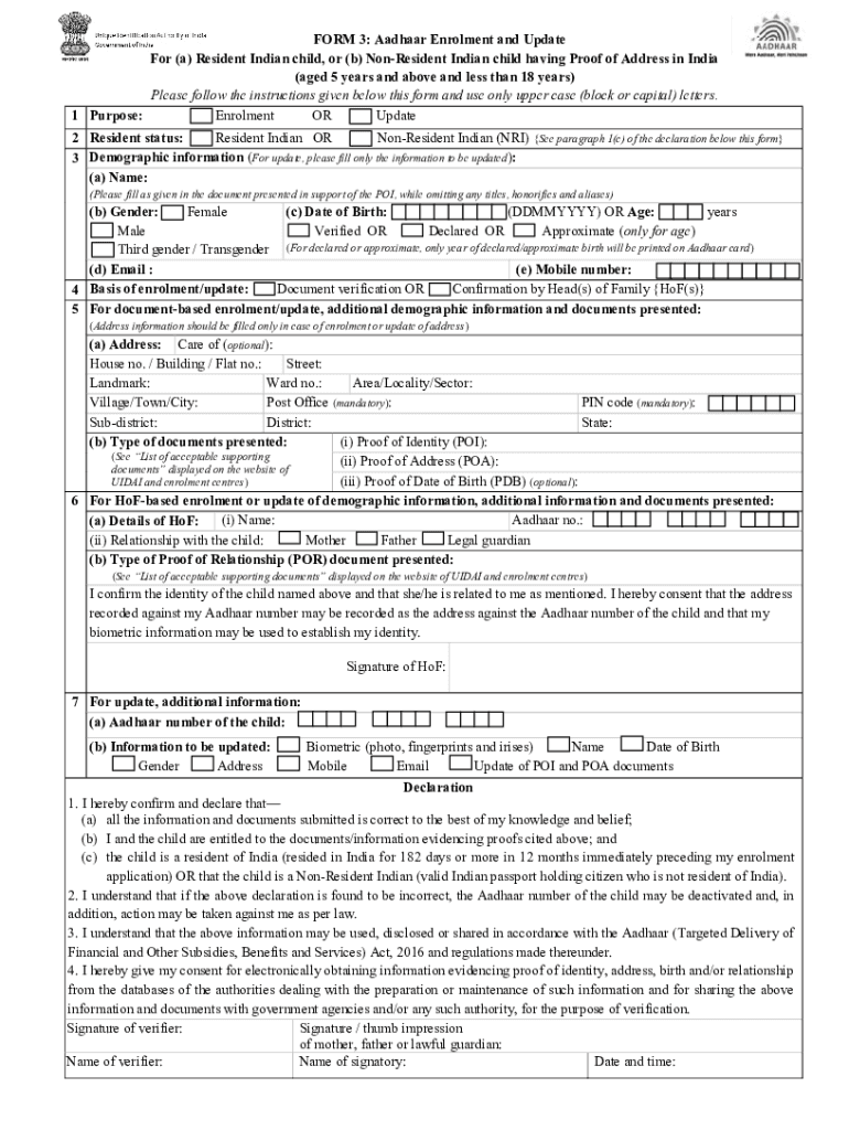 Aadhaar Enrolment And Update - Fill Online, Printable, Fillable, Blank | pdfFiller