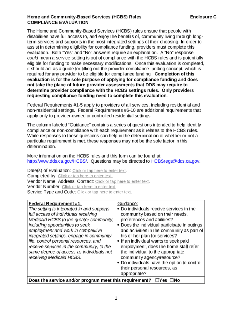 Compliance Evaluation and Concept , Enclosure C. CMS Home and Community-Based Services (HCBS ...