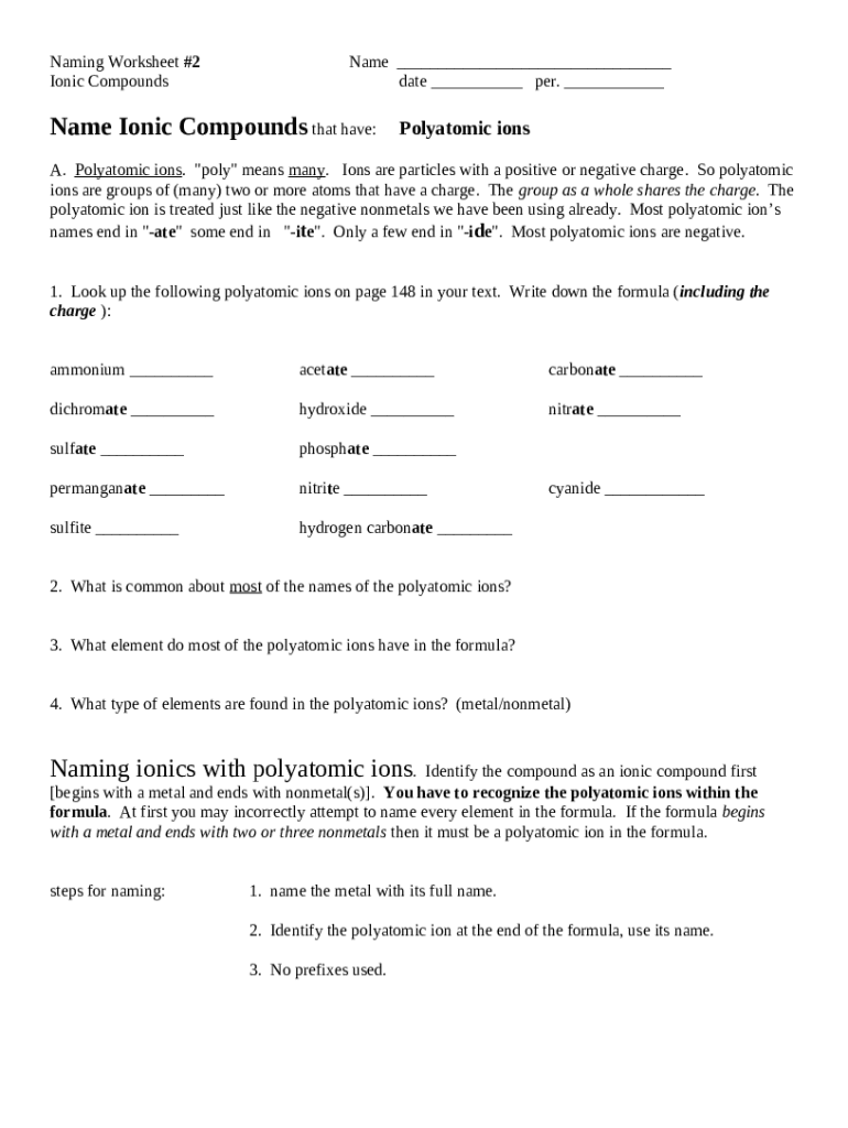 Naming Worksheet #2Name Doc Template | pdfFiller