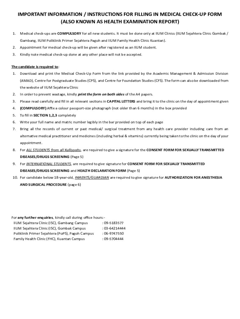 Fillable Online Medical Check up Form for STUDENT - centre Fax Email ...