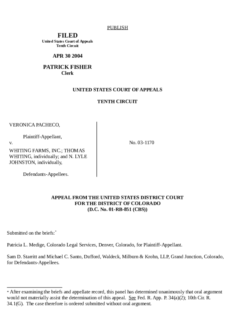Veronica Pacheco, Plaintiff-appellant, v. Whiting Farms, Inc. - ca10 washburnlaw Doc Template ...