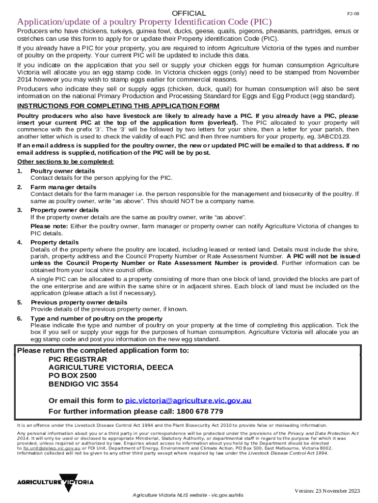 Application/update of a poultry Property Identification Code ... Doc ...