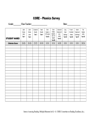 Fillable Online CORE Graded High-Frequency Word Survey-Record Form Fax ...