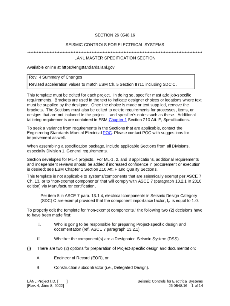 SECTION 26 0548.16 - SEISMIC CONTROLS FOR ELECTRICAL SYSTEMS. SEISMIC ...