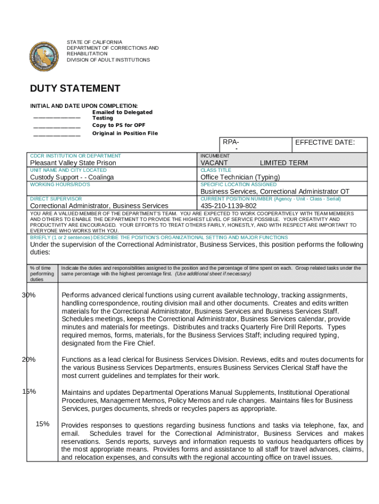 Pleasant Valley State Prison Doc Template | pdfFiller