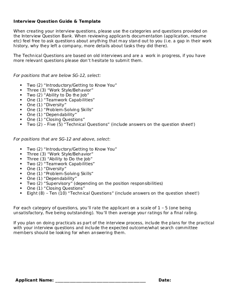 Interview Question Guide & Template Doc Template | pdfFiller