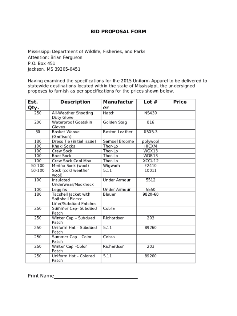 BID PROPOSAL Mississippi Department of Wildlife, ... - srm magic ms Doc ...